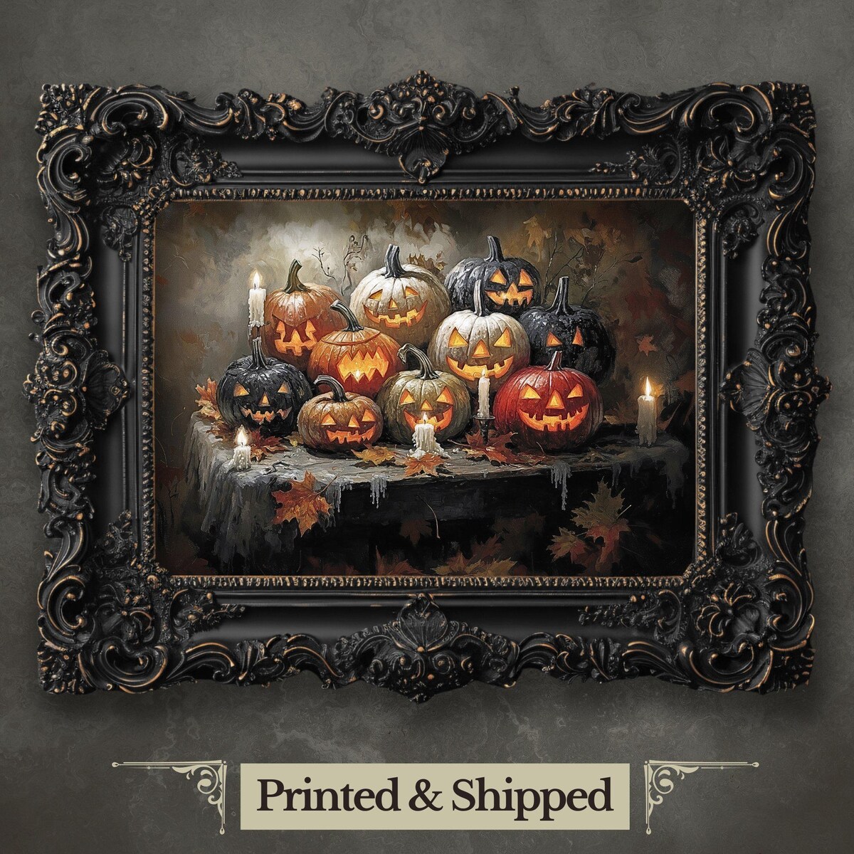 Miluva Haunted pumpkin harvest wall art print carved halloween pumpkins ...