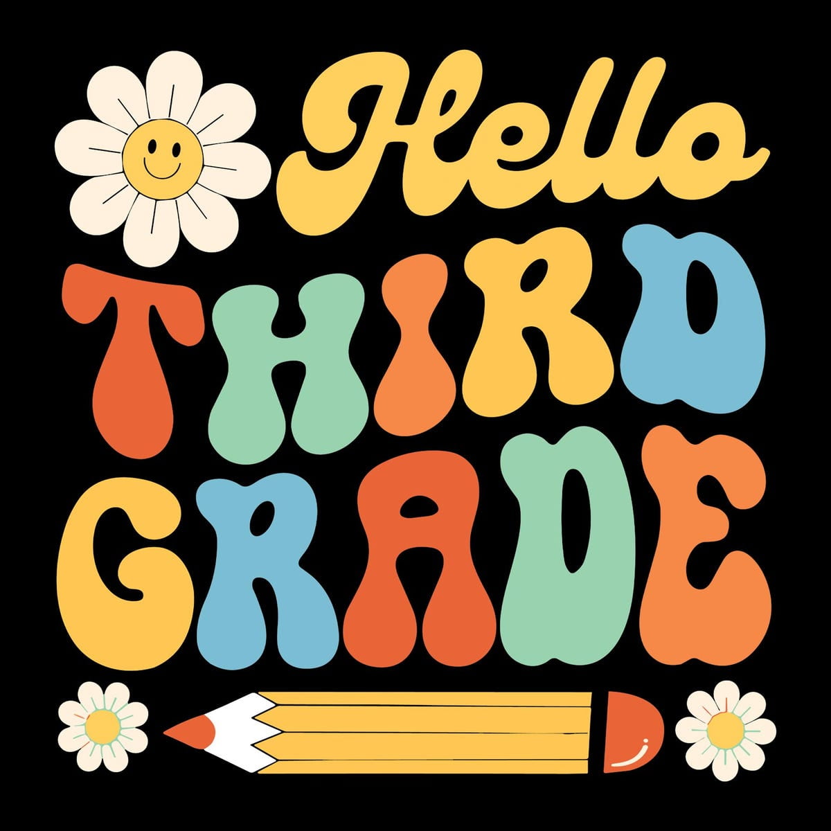 Miluva Hello Third Grade | Retro Boho Back To School T-Shirt Design ...