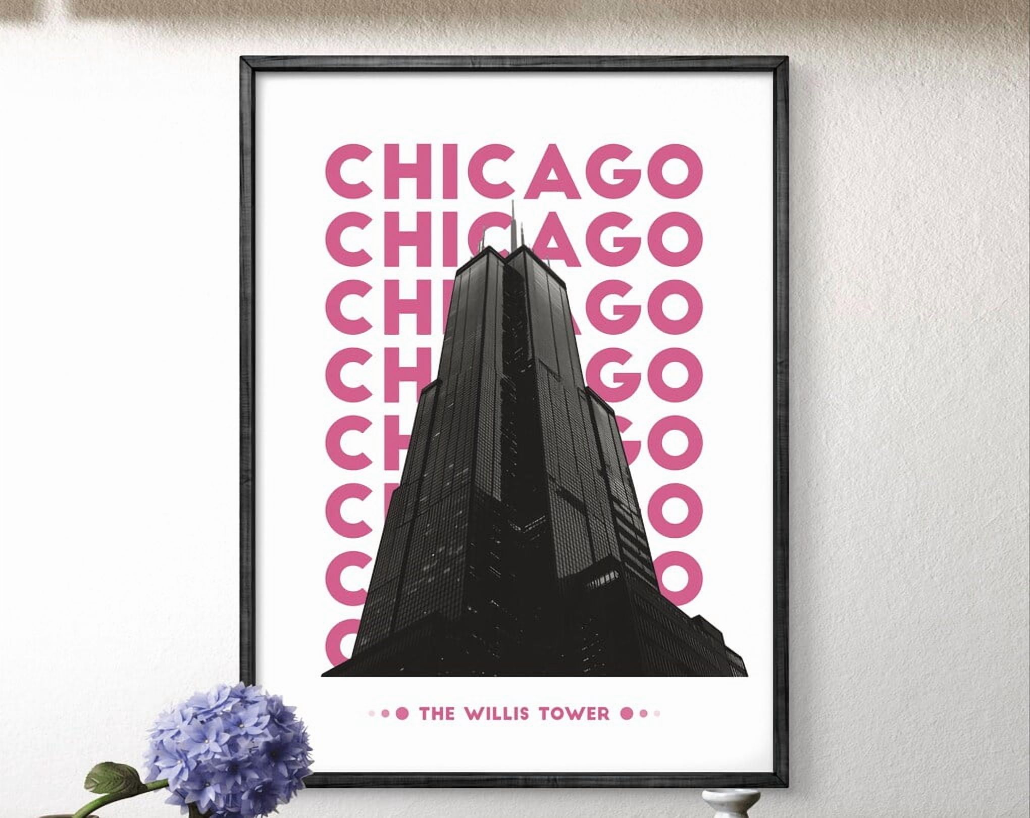 Miluva Hicago Willis Tower Poster Pink Modern City Print, Minimalist ...