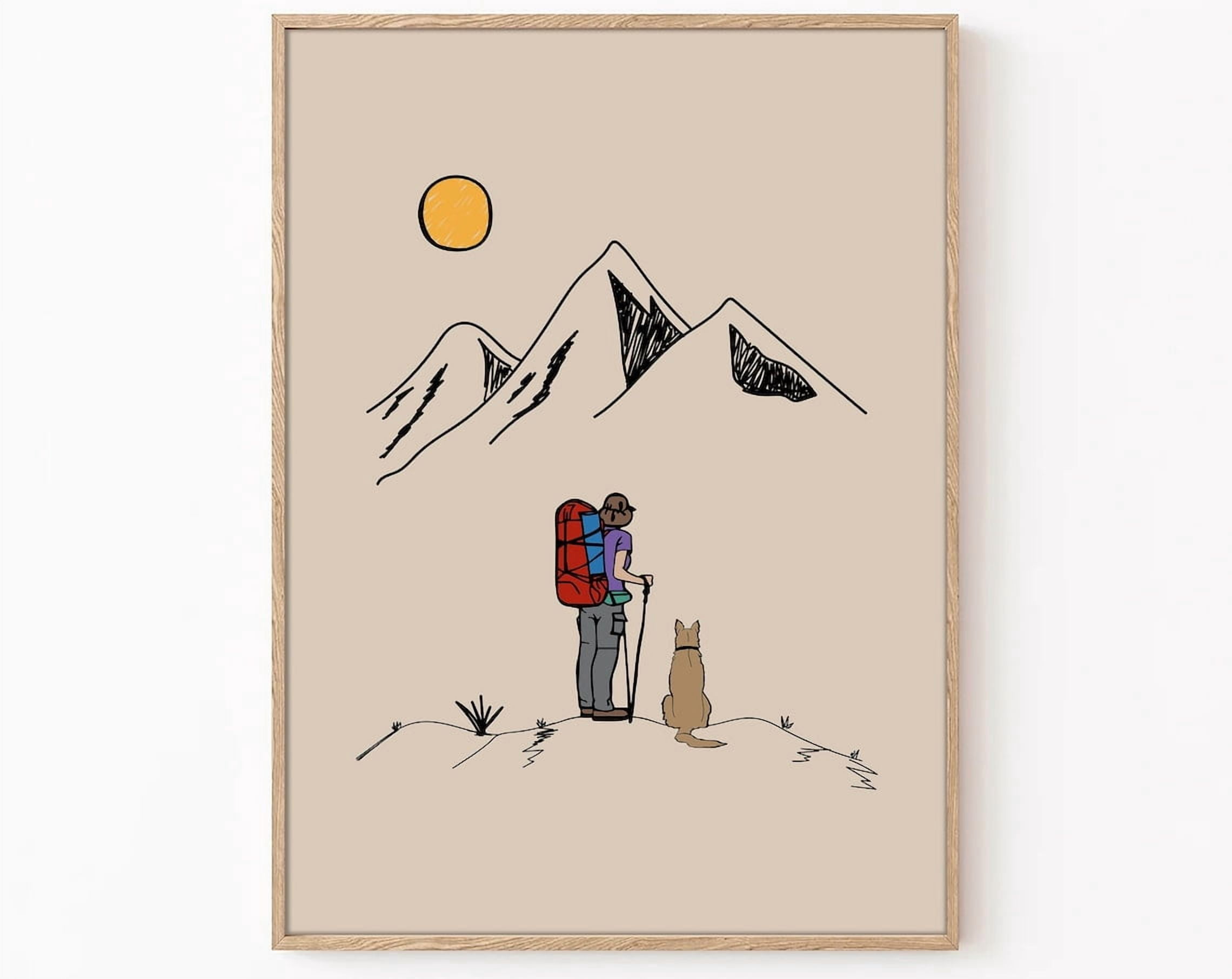 Miluva Hiking Poster, Woman Trekking With A Dog Wall Art, Trekking ...