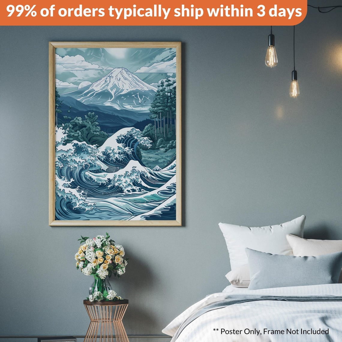 Miluva Hokusai Ukiyo-E Blue Japanese Great Waves Landscape Wall Art ...