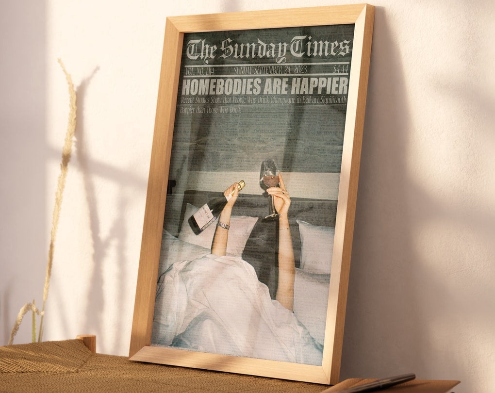 Miluva Homebody Newspaper Print Champagne Print Trendy Wall Art ...