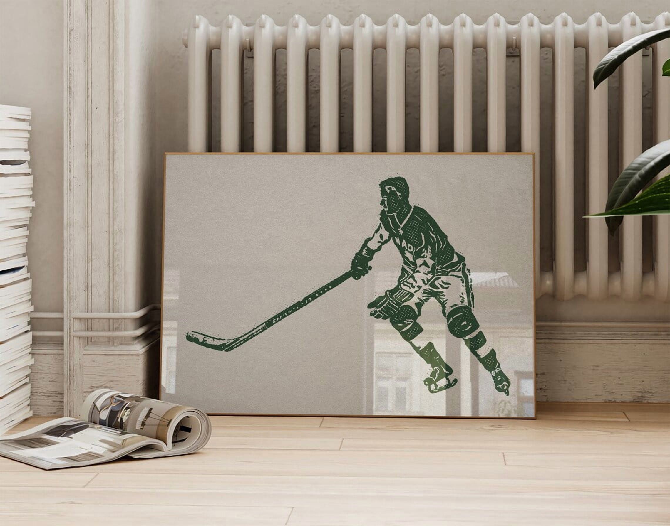 Miluva Horizontal Hockey Player Poster Vintage Sports Prints Rustic Gym ...