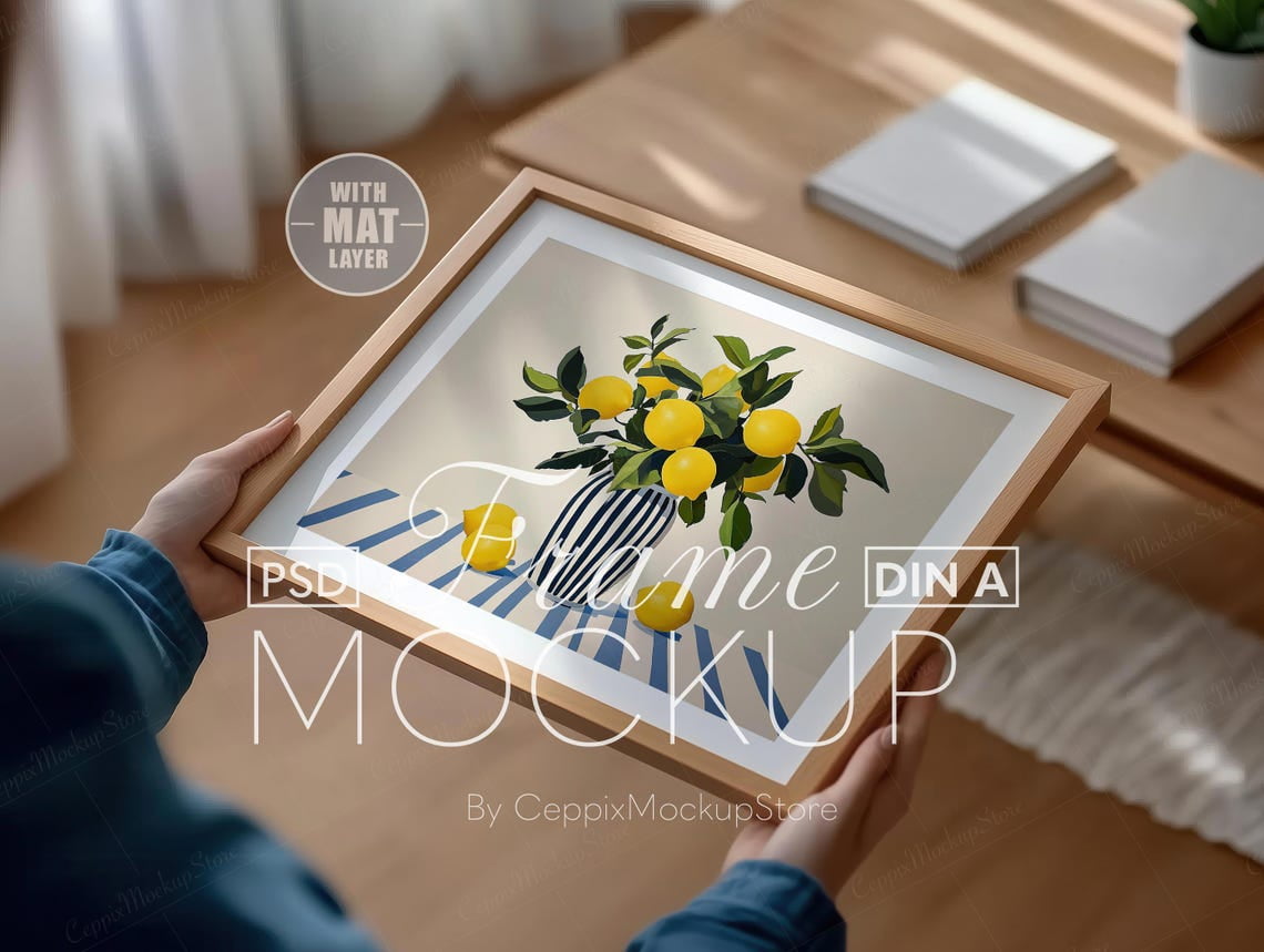 Miluva Horizontal Landscape Frame Mockup With Person, Close Up Psd A3 ...