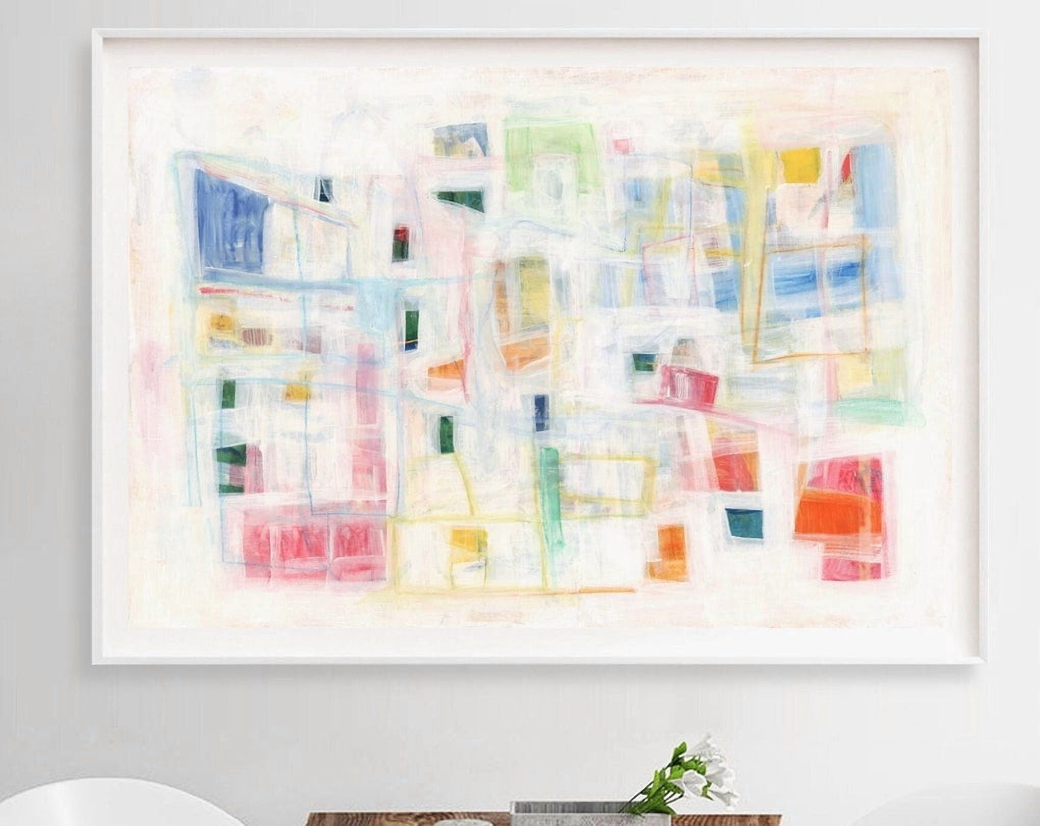 Miluva Horizontal Pastel Abstract Art Print, Wall Art Bright Colorful ...