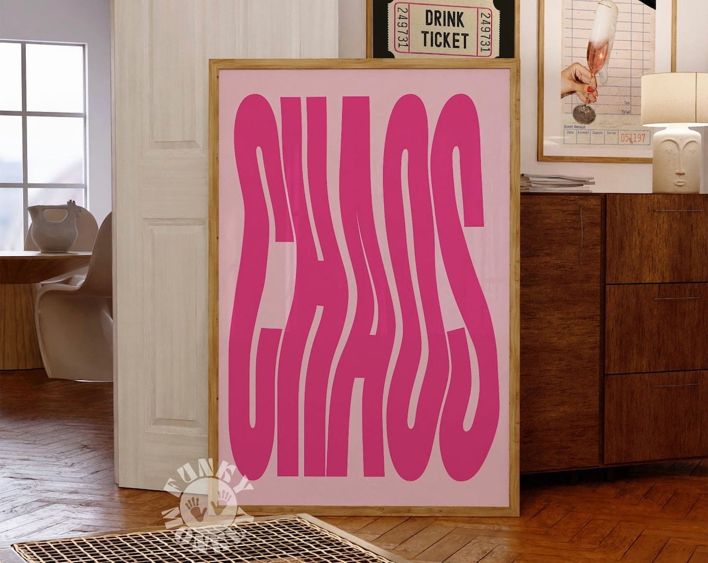 Miluva Hot Pink Chaos Print, Trendy Wall Art, Maximalist Decor, Retro ...