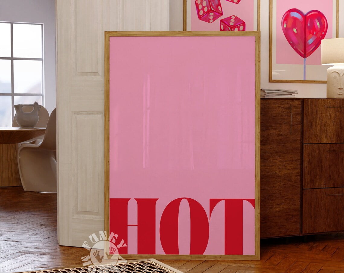 Miluva Hot Poster Print, Pink Red Preppy Print, , Trendy Wall Art, Y2K ...