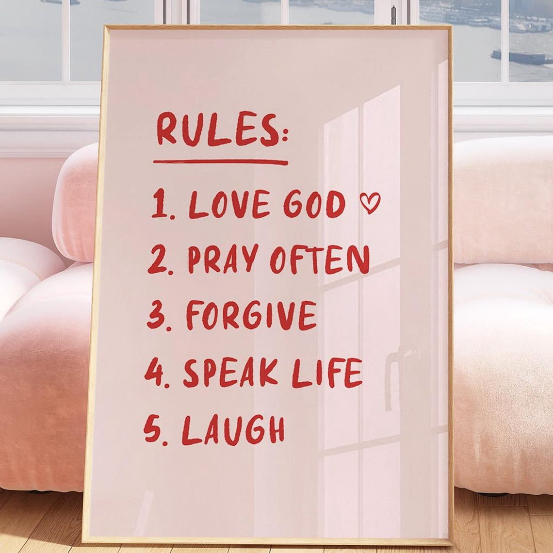 Miluva House Rules Wall Art Pink Christian Wall Art Teen Girl Bedroom ...