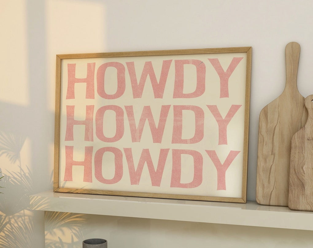 Miluva Howdy Print Coastal Cowgirl Decor Western Print Preppy Pink Wall ...