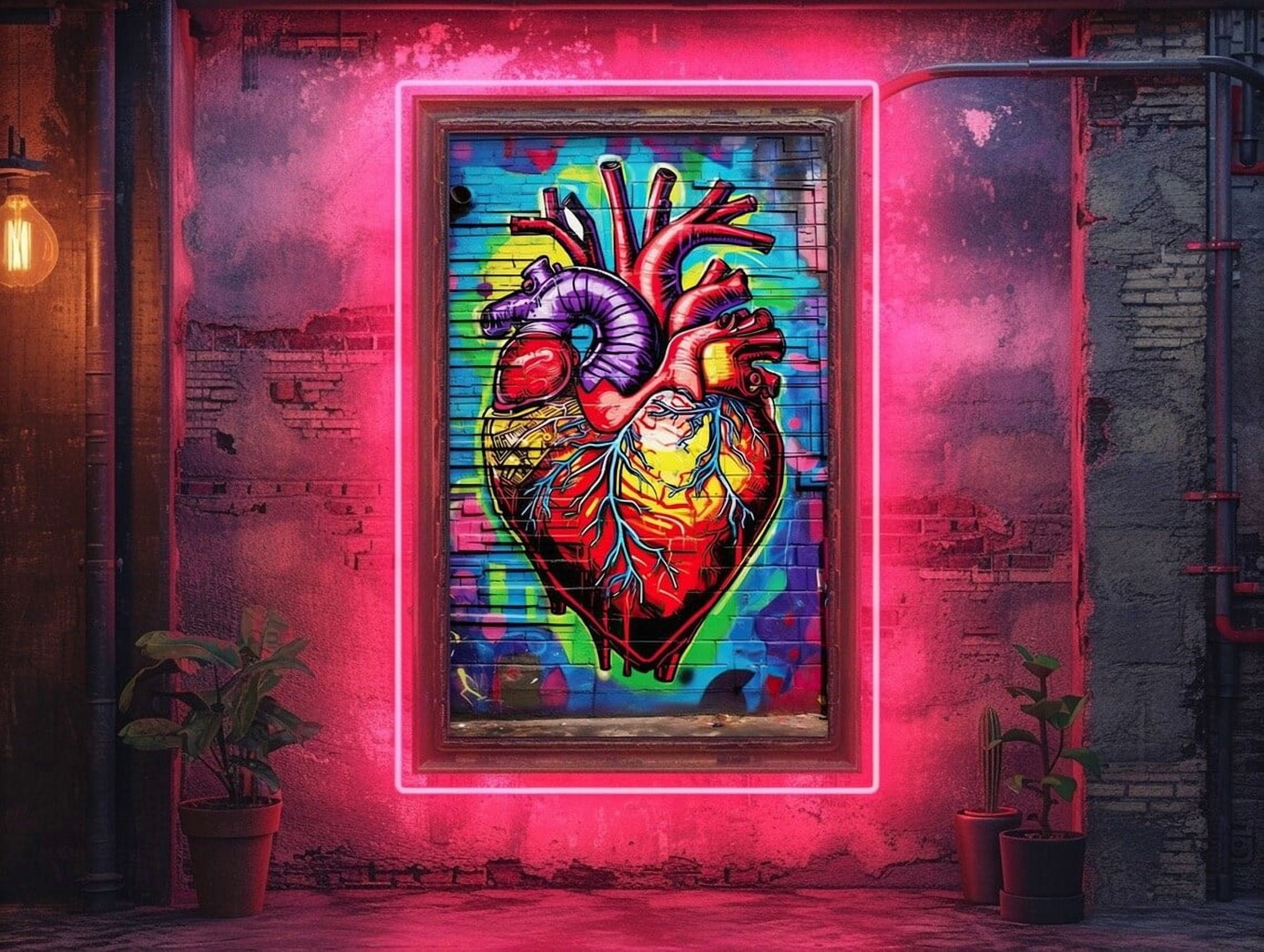 Miluva Human Heart Graffiti Wall Art, Anatomical Heart Graffiti Print ...