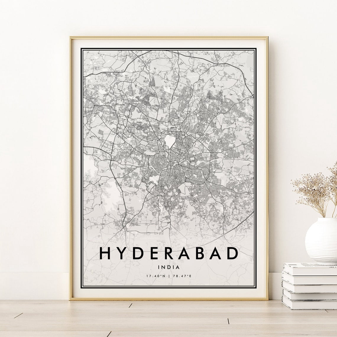 Miluva Hyderabad Map Print, India Gift Map Art, Hyderabad India City ...