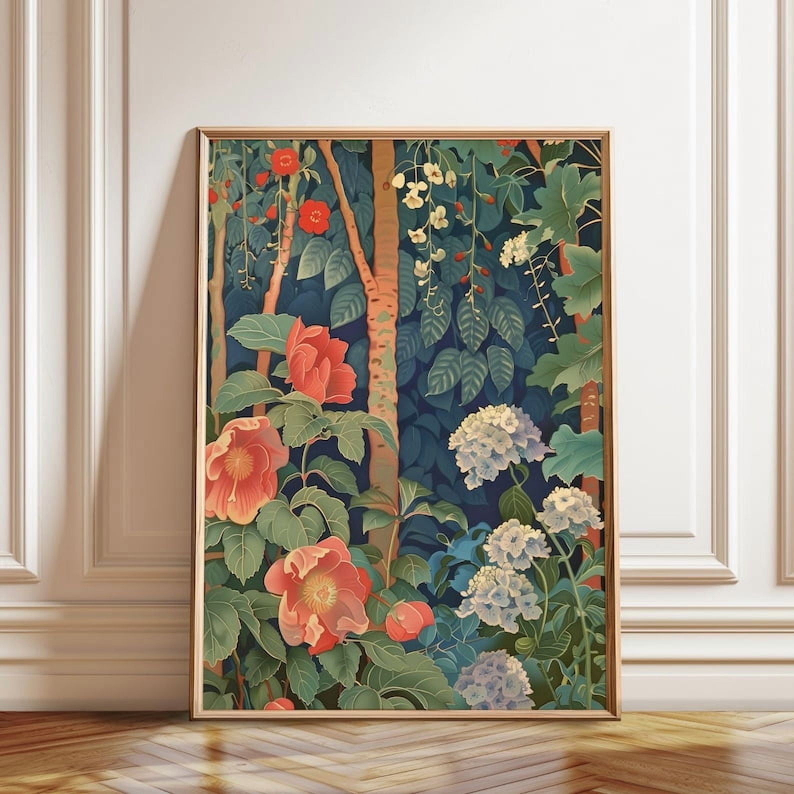 Miluva Hydrangeas And Hibiscus Forest Floral Poster - Botanical Garden ...
