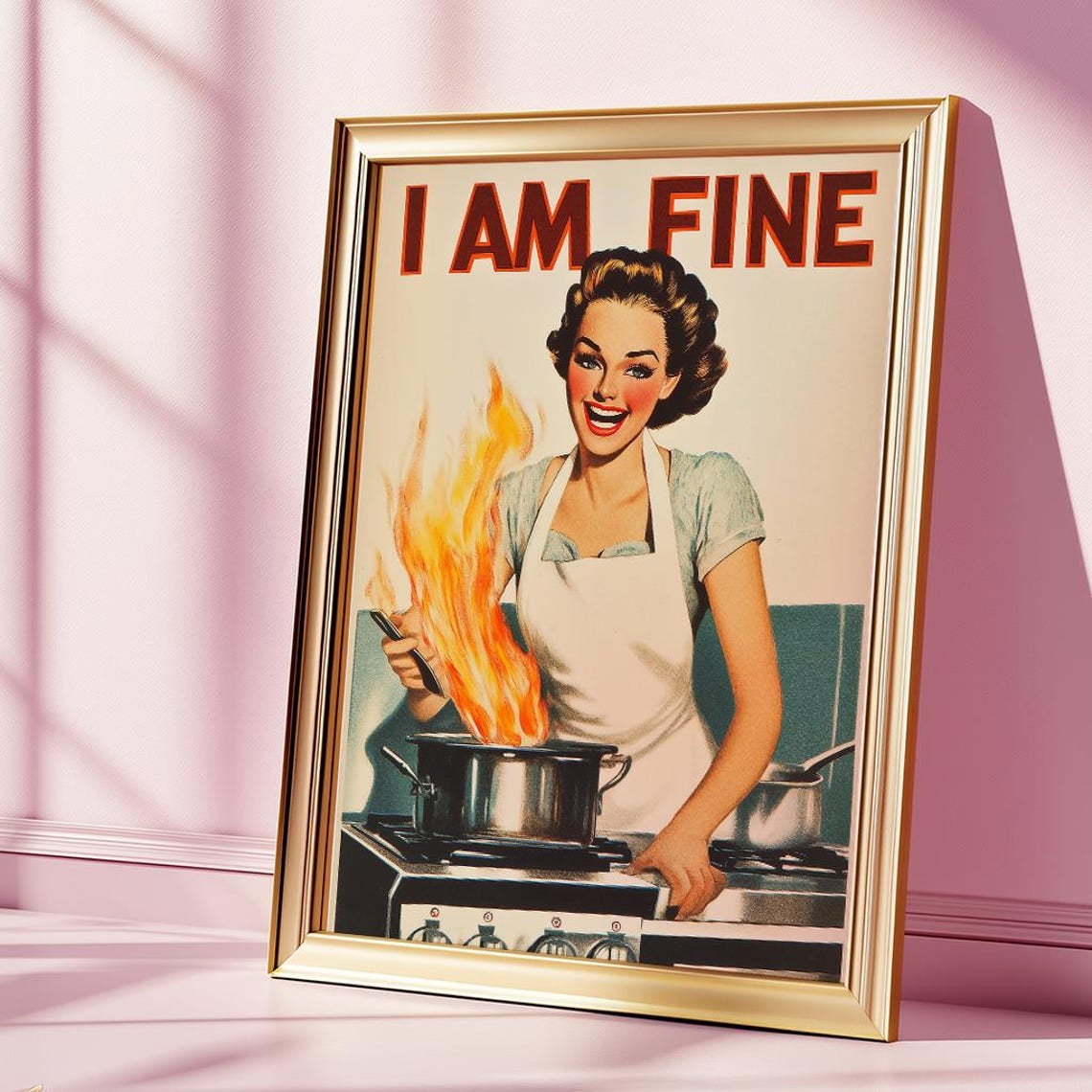 Miluva I Am Fine Vintage Kitchen Poster, Retro Housewife Print, 60S ...