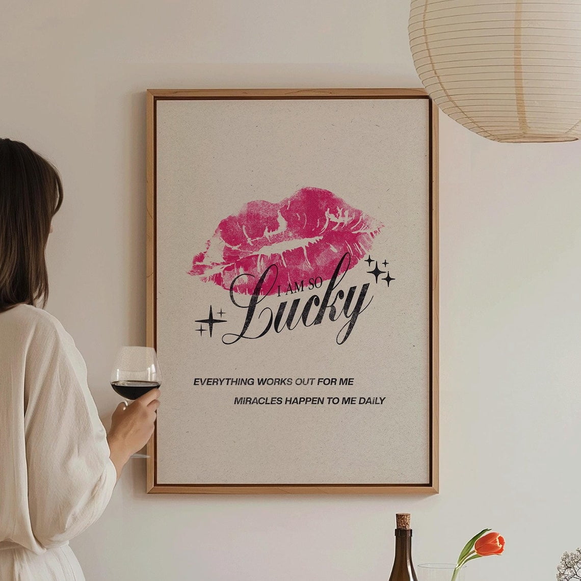 Miluva I Am So Lucky Print - Affirmation Wall Art - Girly Gifts ...