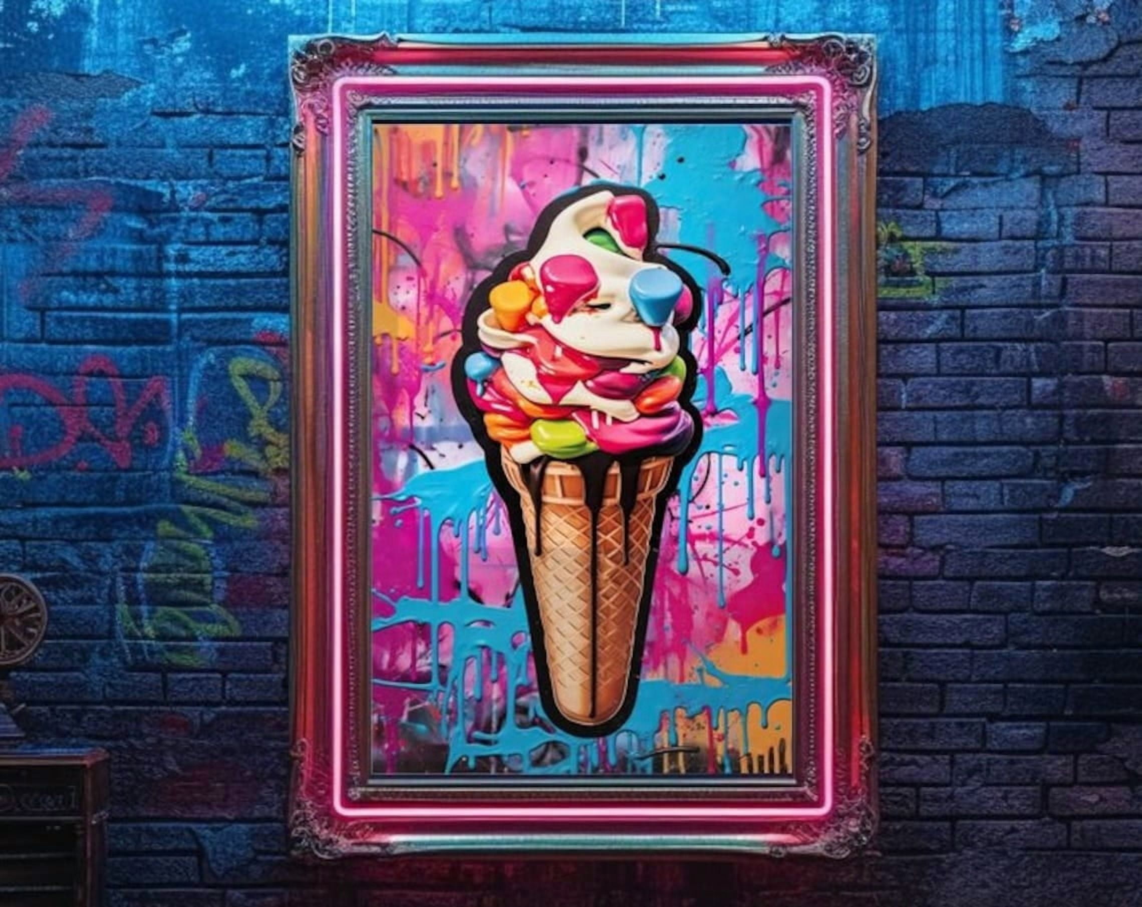 Miluva Ice Cream Graffiti Wall Art, , Vanilla Waffle Cone Picture ...