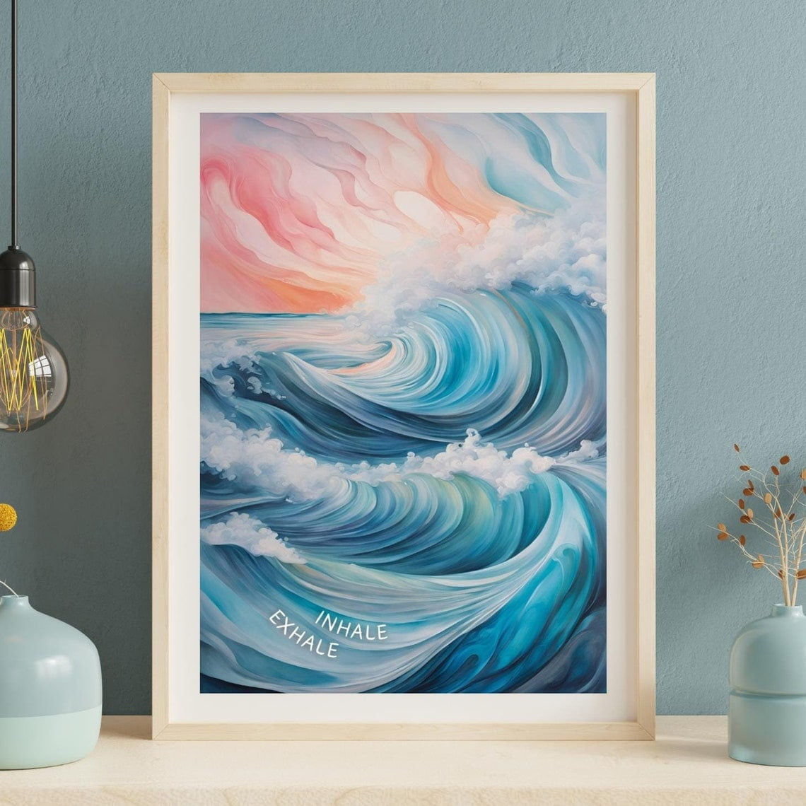 Miluva Inhale Exhale Yoga Art Print, Ocean Wave Yoga Poster, Meditation ...