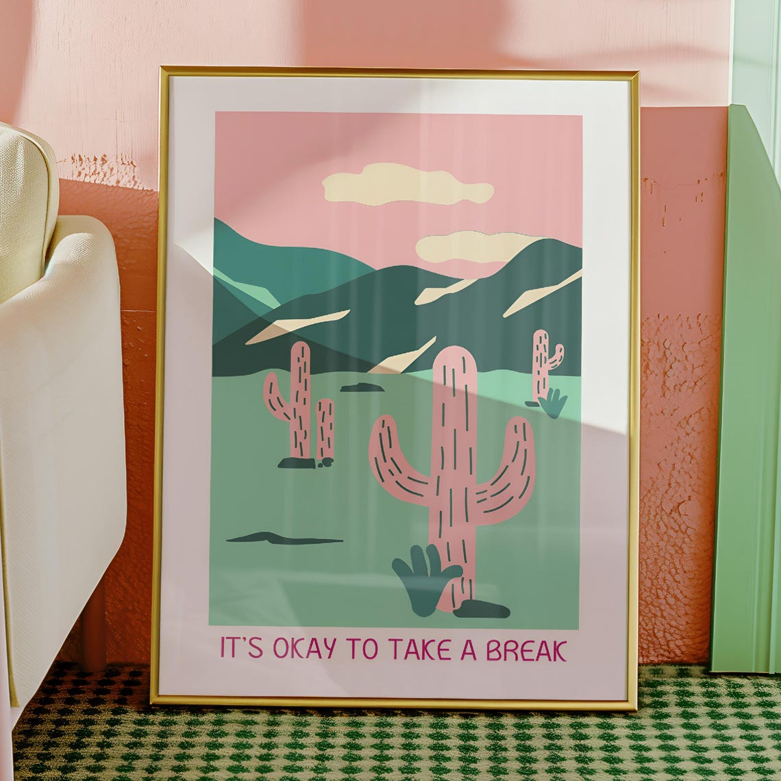 Miluva It S Okay To Take A Break Print, Motivational Cactus Poster ...