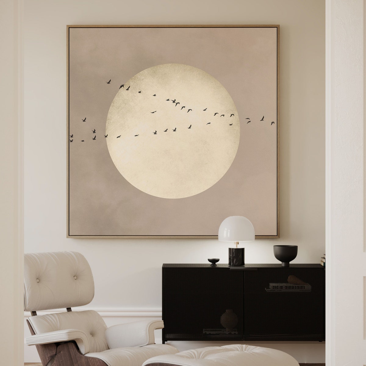 Miluva Japandi Moon Wall Art, Flock Of Birds Print, Feng Shui Neutral ...