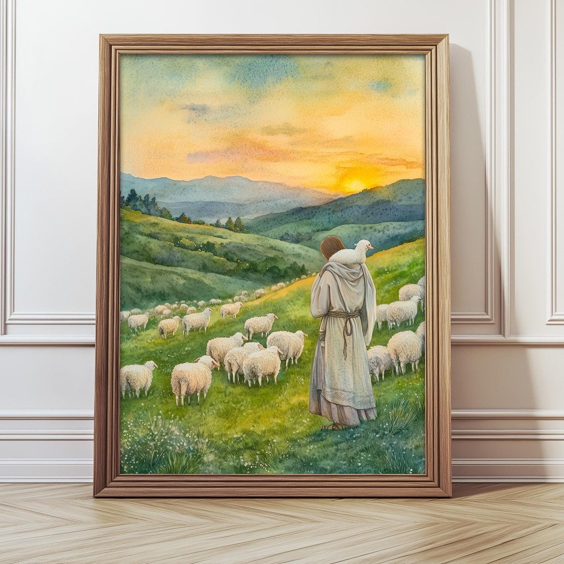 Miluva Jesus The Good Shepherd Wall Art, Christian Landscape, Religious Home Decor, Bible Verse ...