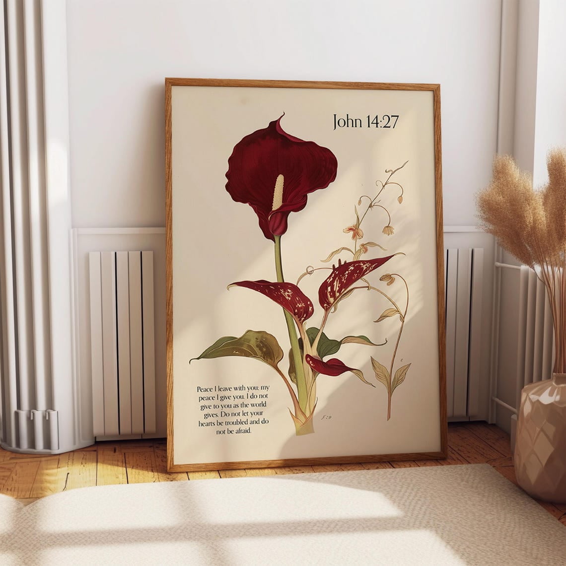 Miluva John 14:27 Bible Verse Wall Art - Red Botanical Flower ...