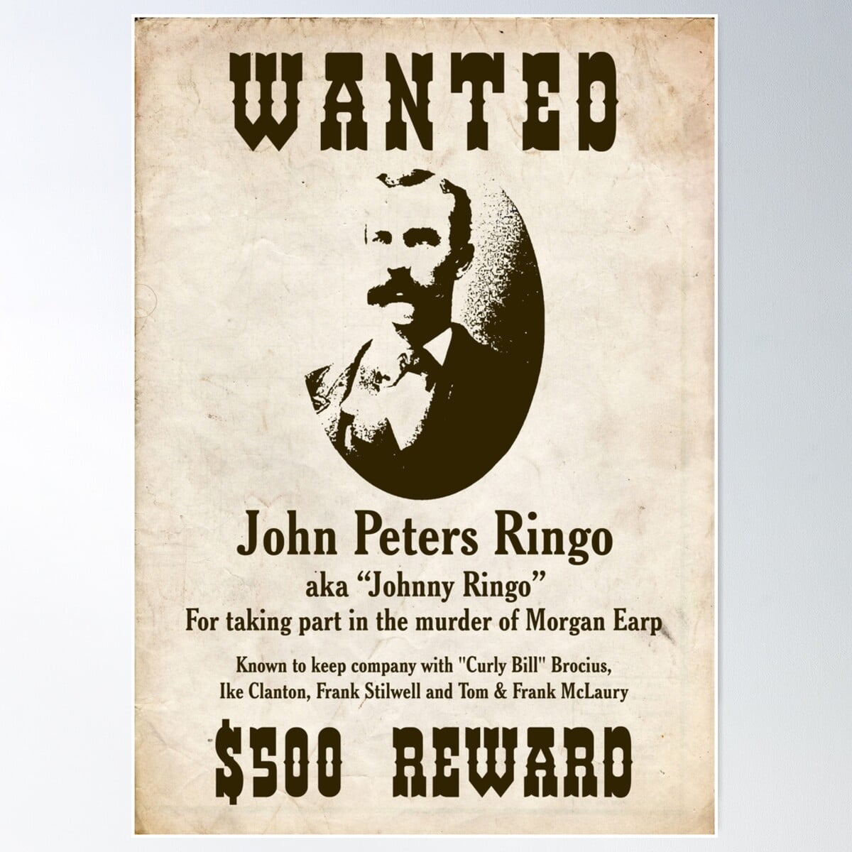 Miluva Johnny Ringo Wanted Poster Poster Wall Art, Modern Wall Decor ...