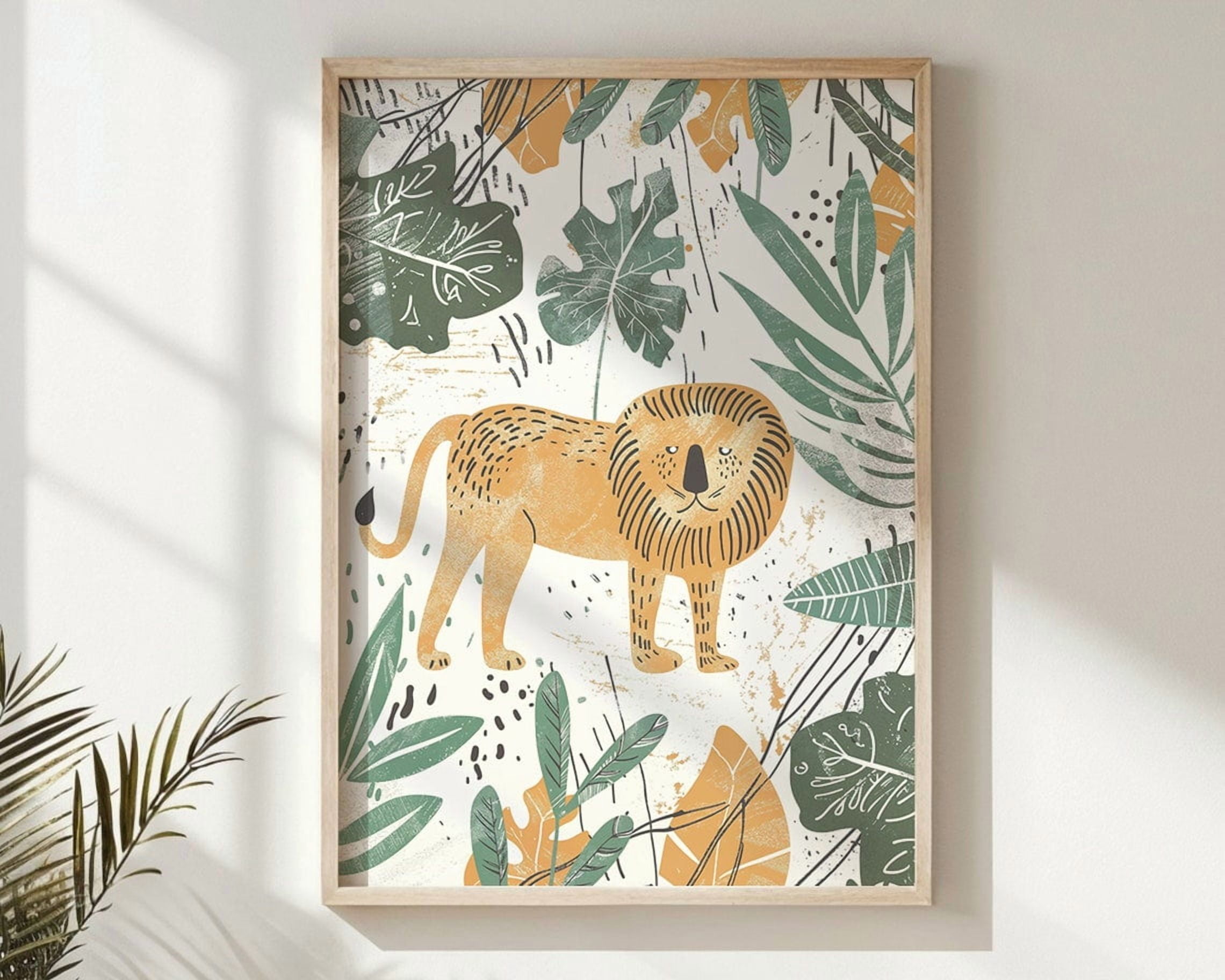 Miluva Jungle Lion Print, Nursery Wall Art Kids Safari Theme Poster ...