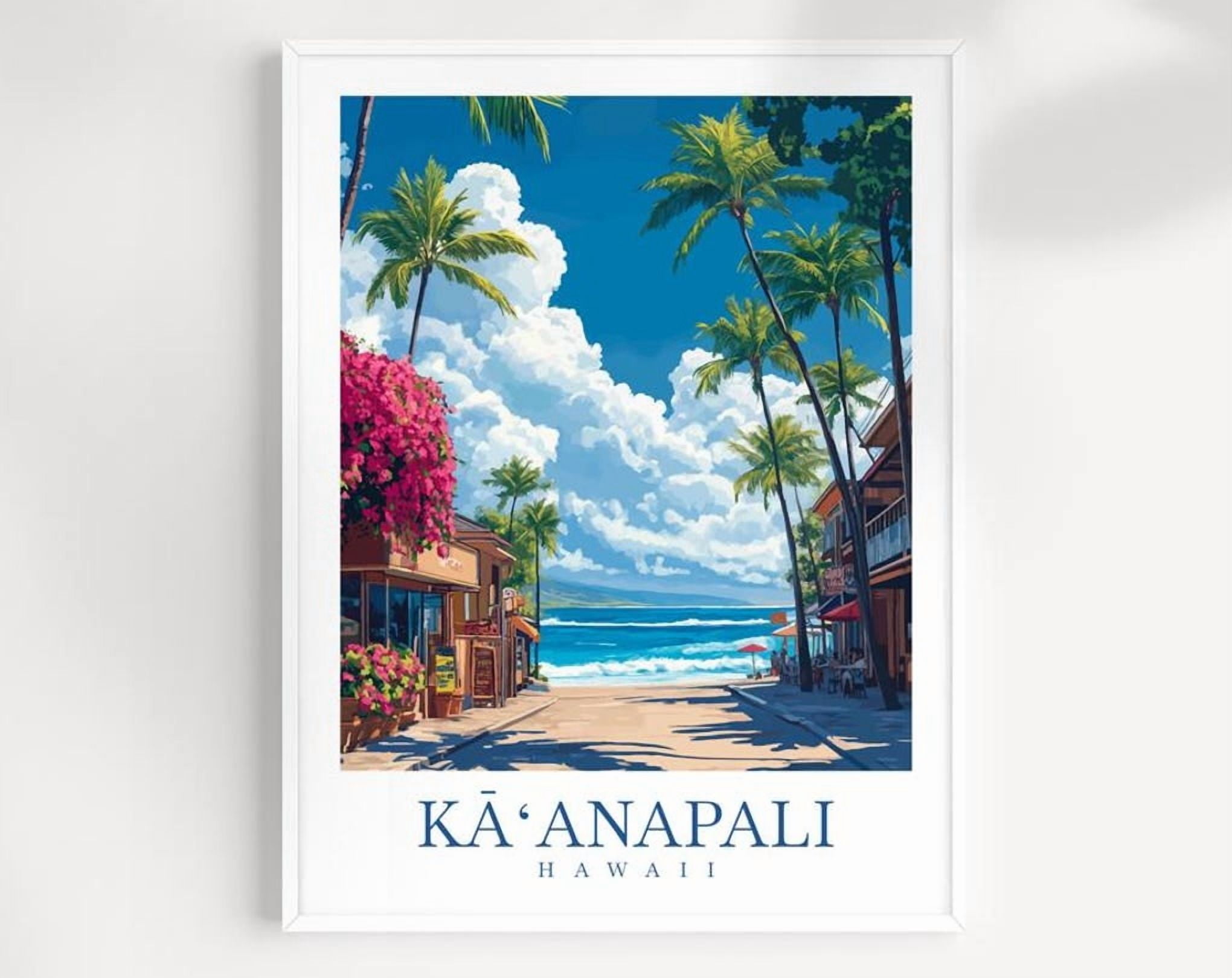 Miluva Kaanapali Hawaii Travel Print Wall Art Illustrated Beach & Ocean ...