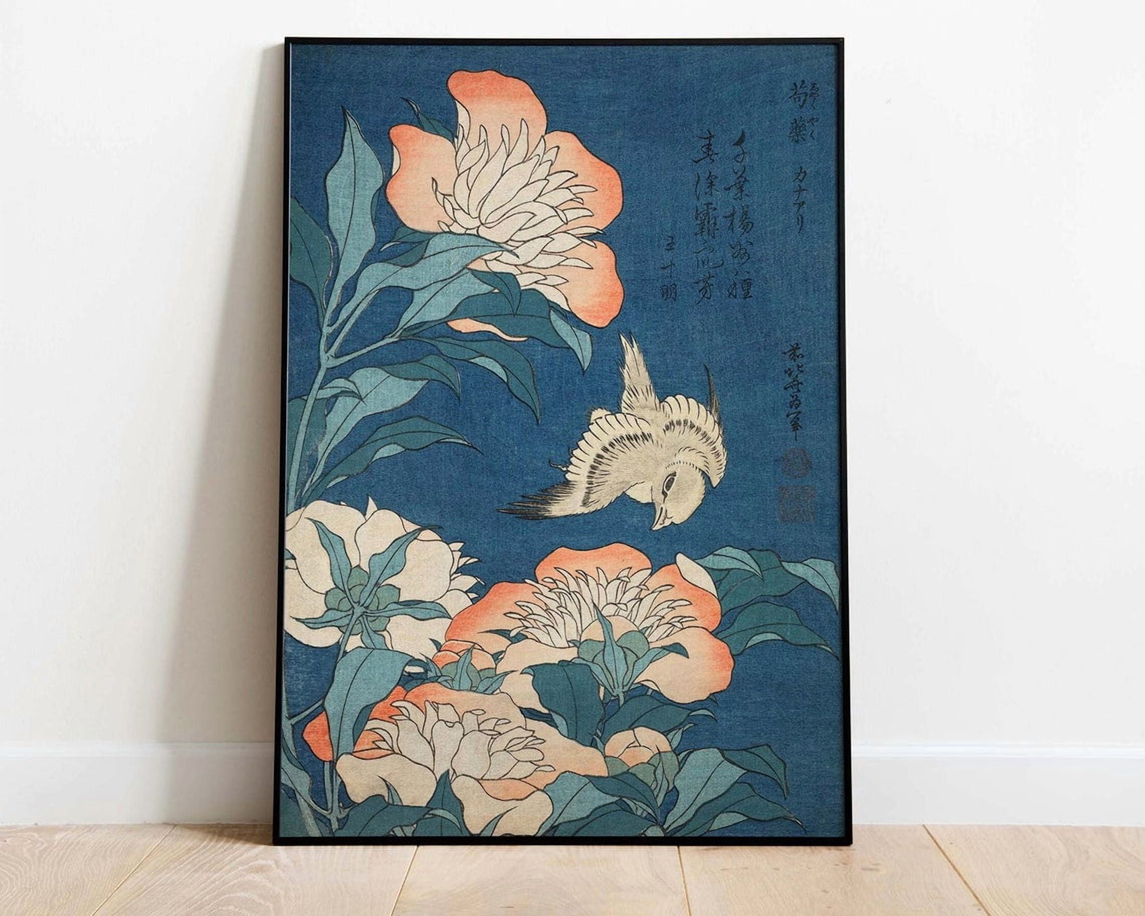 Miluva Katsushika Hokusai - Canary And Peony, Japanese Art ...