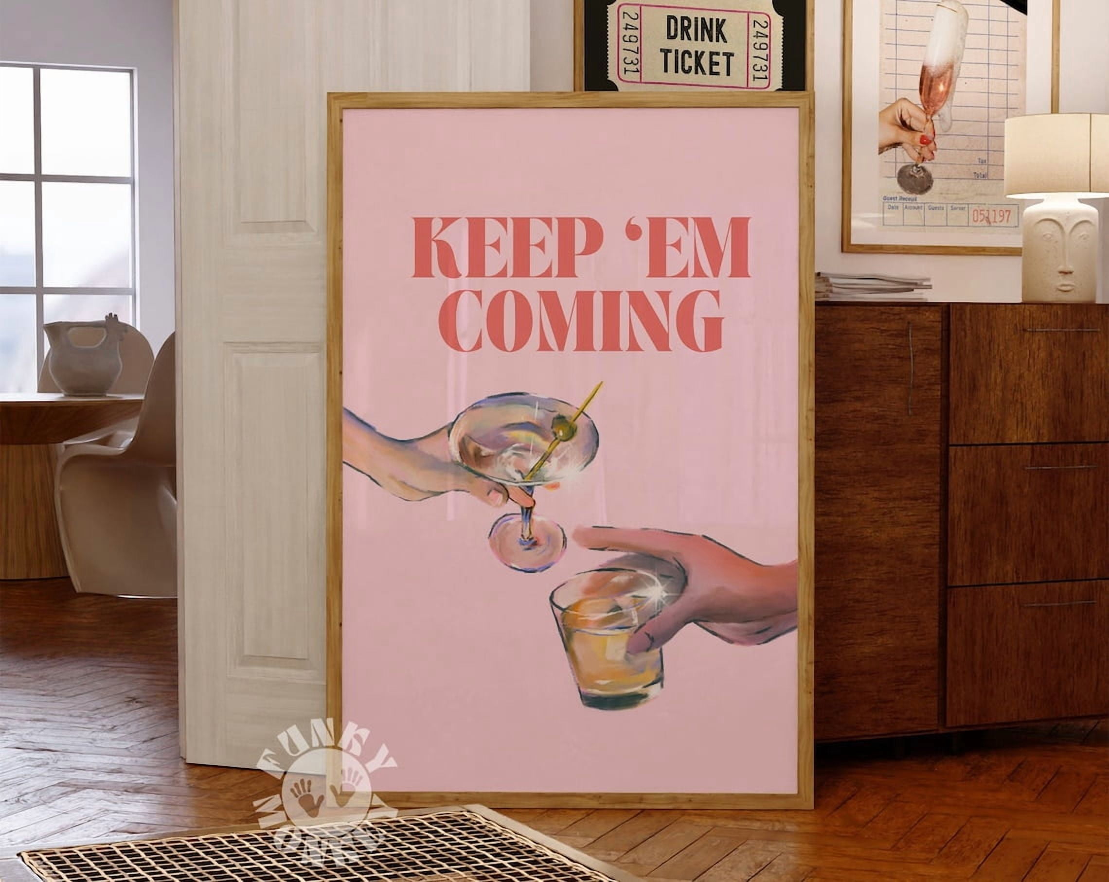 Miluva Keep Em Coming Pink Bar Cart Art Print, Cocktail Print, Trendy ...