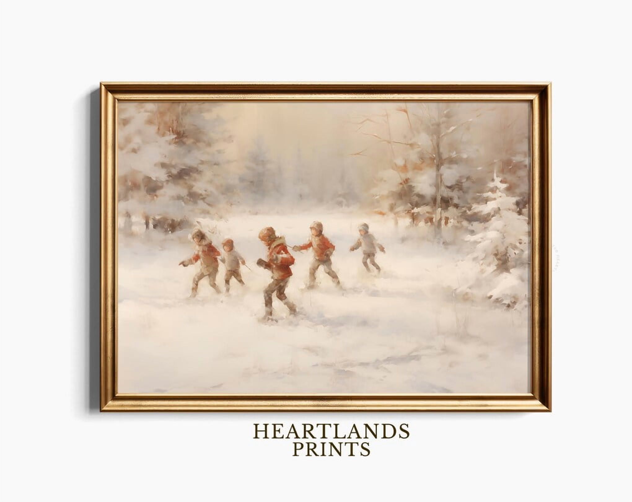 Miluva Kids Playing In Snow Printable Wall Art, Farmhouse Winter ...