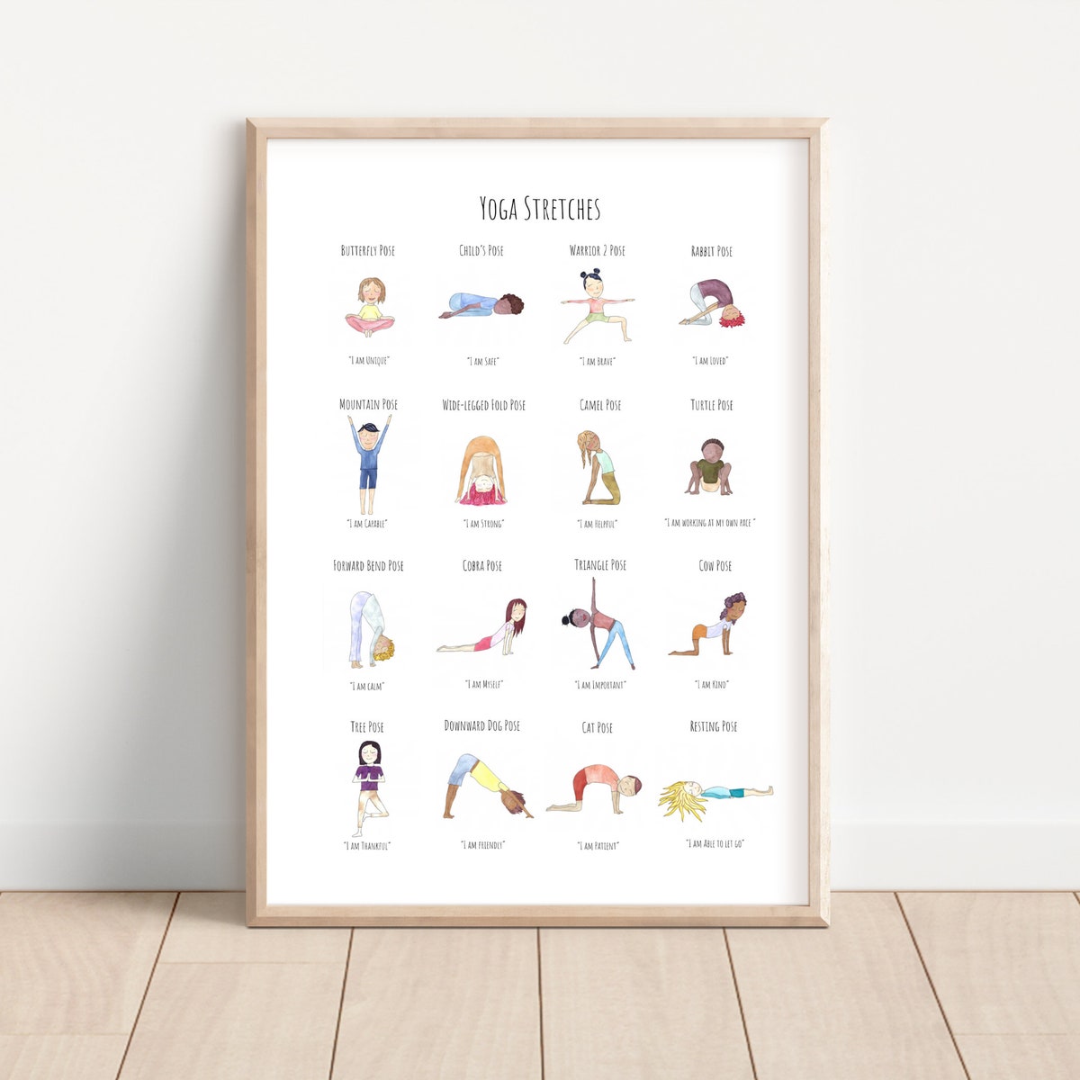 Miluva Kids Yoga Stretches Poster Made Mantra Affirmation Exercise ...