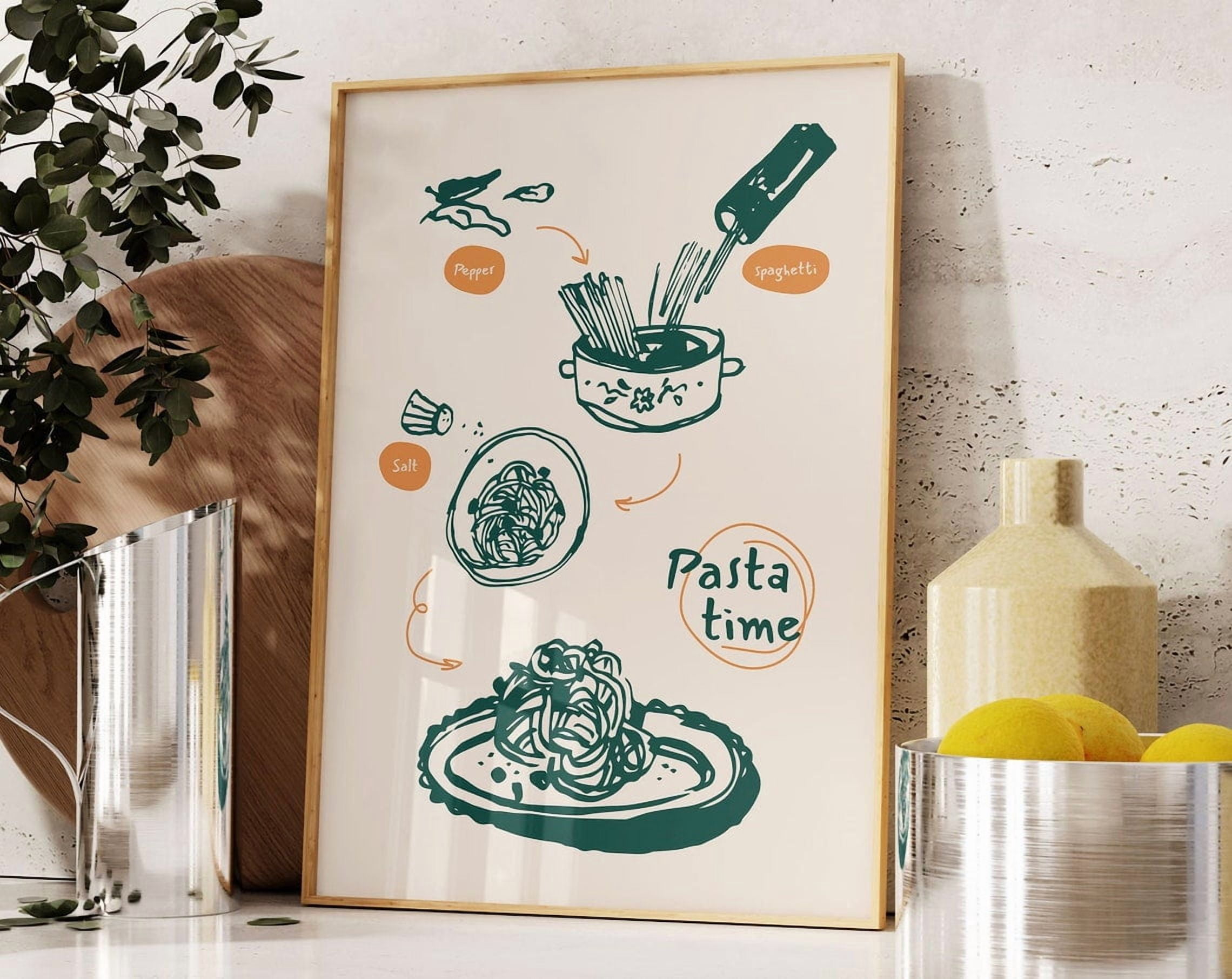 Miluva Kitchen Wall Art, Pasta Poster Print, Retro Food Art, Kitchen ...
