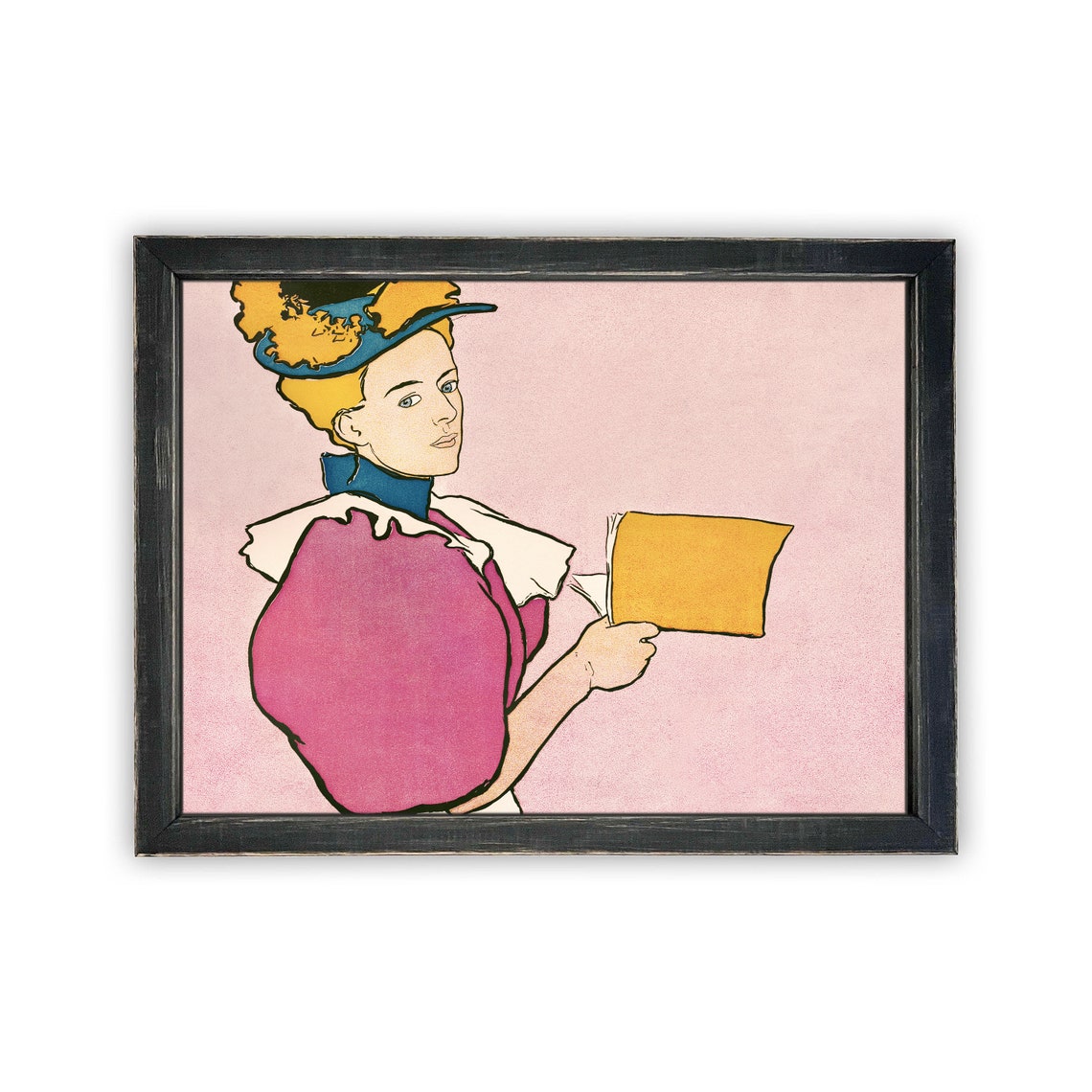 Miluva Lady With Book Vintage Wall Art, Reading Lady Poster, Vintage ...