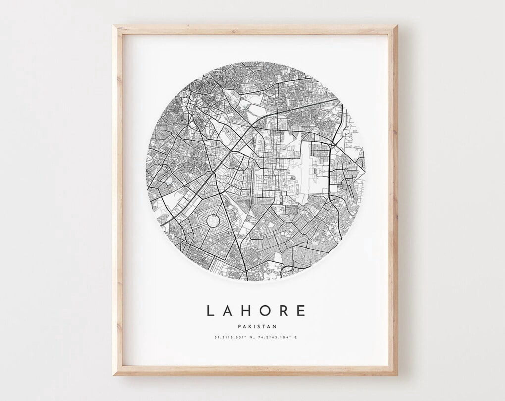Miluva Lahore Map Print, Lahore Map Poster City Wall Art, Lahore Road ...
