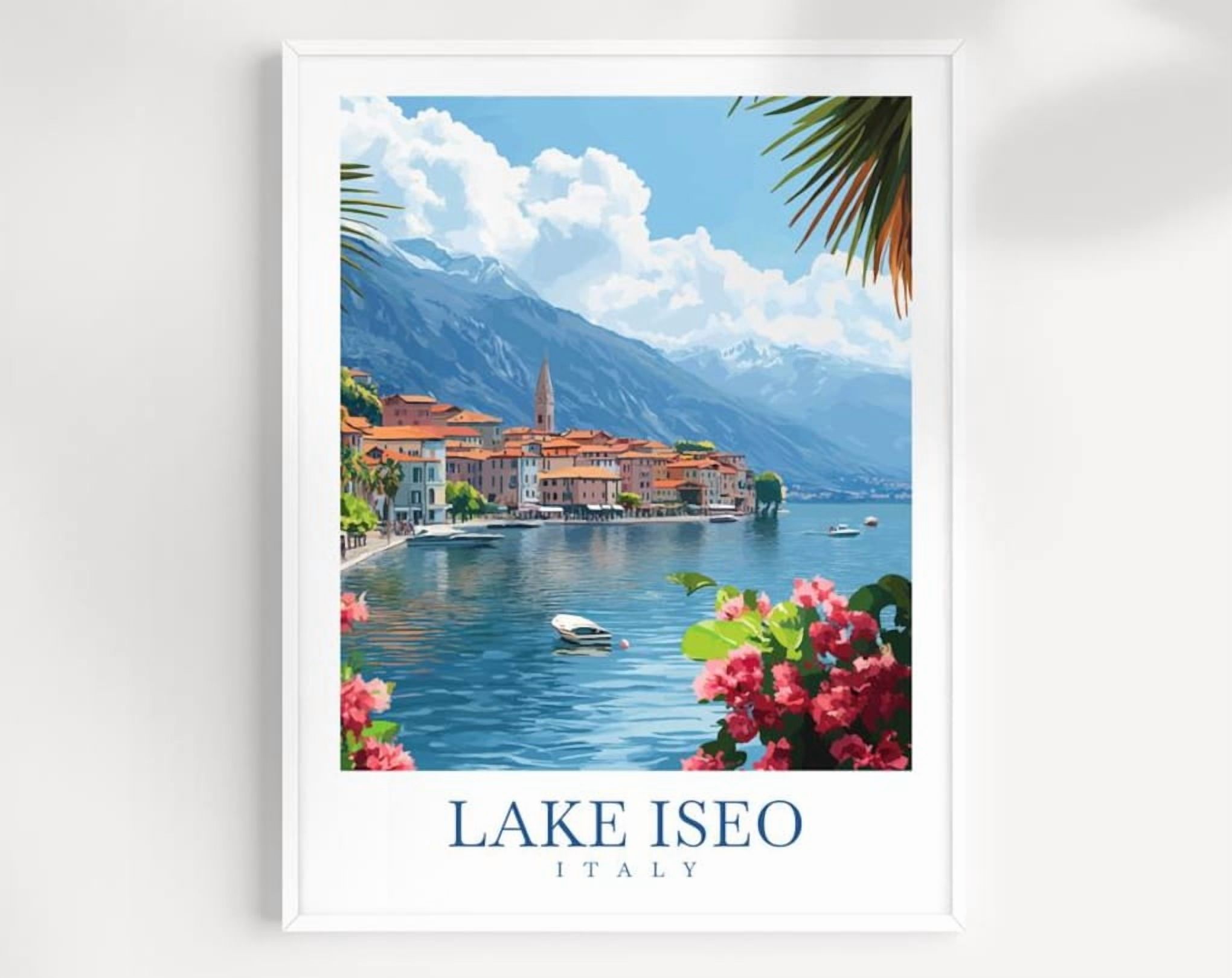 Miluva Lake Iseo Italy Print, Illustrated Travel Poster, Original ...