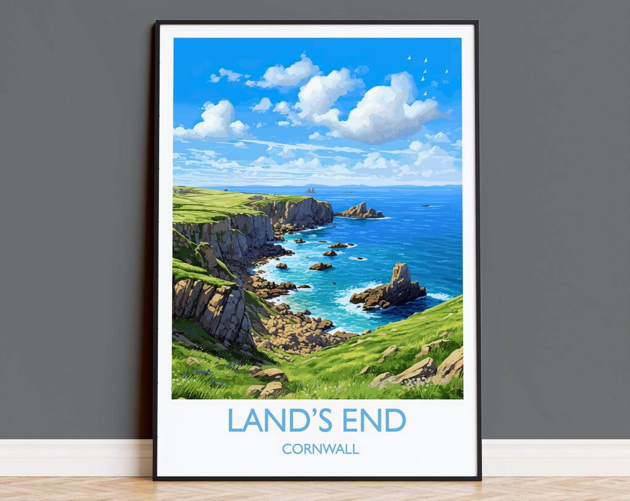 Miluva Lands End Travel Poster, Travel Print Of Lands End, England ...
