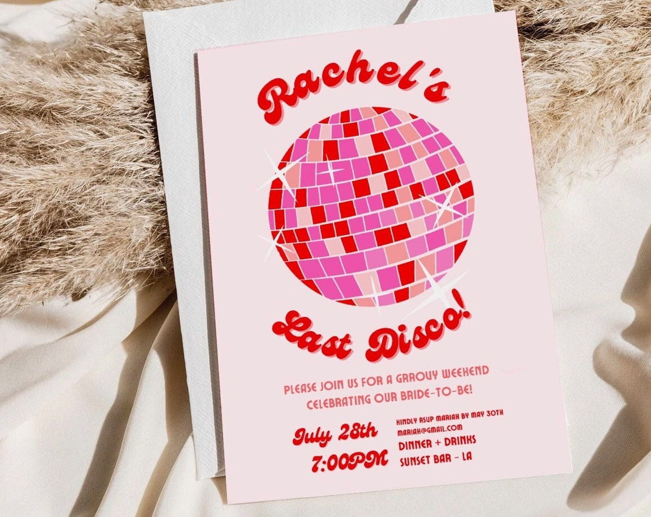 Miluva Last Disco Editable Bachelorette Party Invitation, Pink Red Last ...