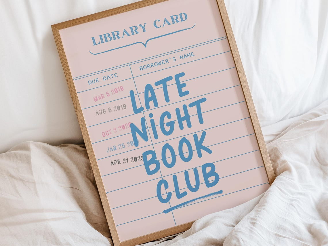 Miluva Late Night Book Club Library Card Print Trendy Bookish Printable ...
