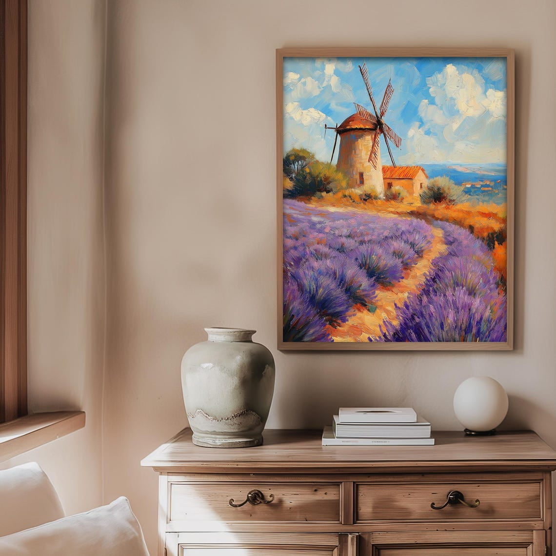 Miluva Lavender Field With Windmill Print, Provence Impressionist Landscape, French Countryside ...