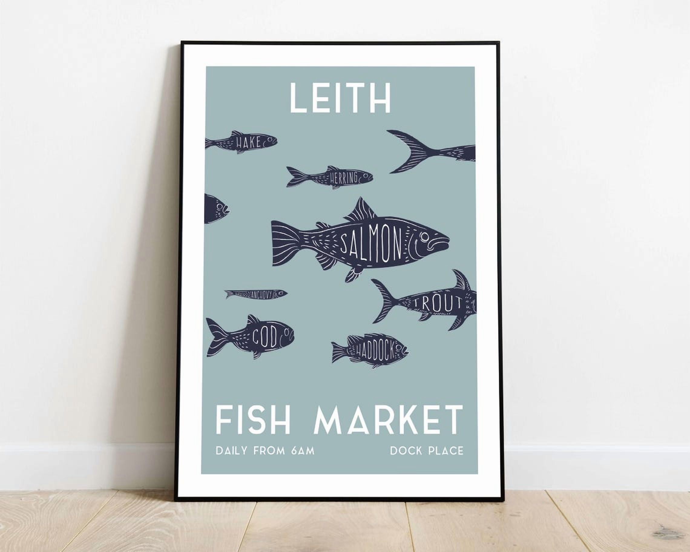 Miluva Leith Fish Market, Seafood Kitchen Wall Decor, Mid Century Print, Edinburgh Travel Poster ...