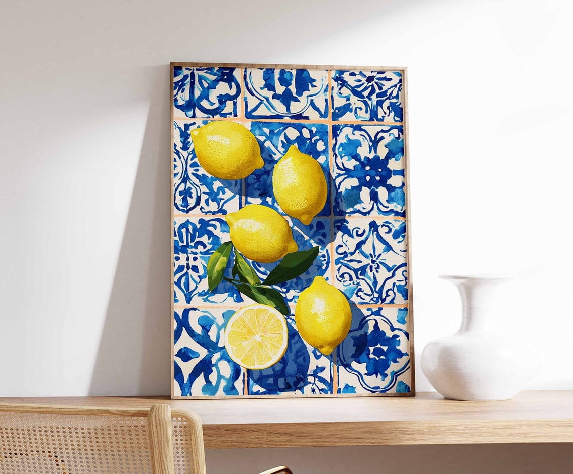 Miluva Lemons Poster, Tropical Decor, Lemon Print, Kitchen Wall Art ...