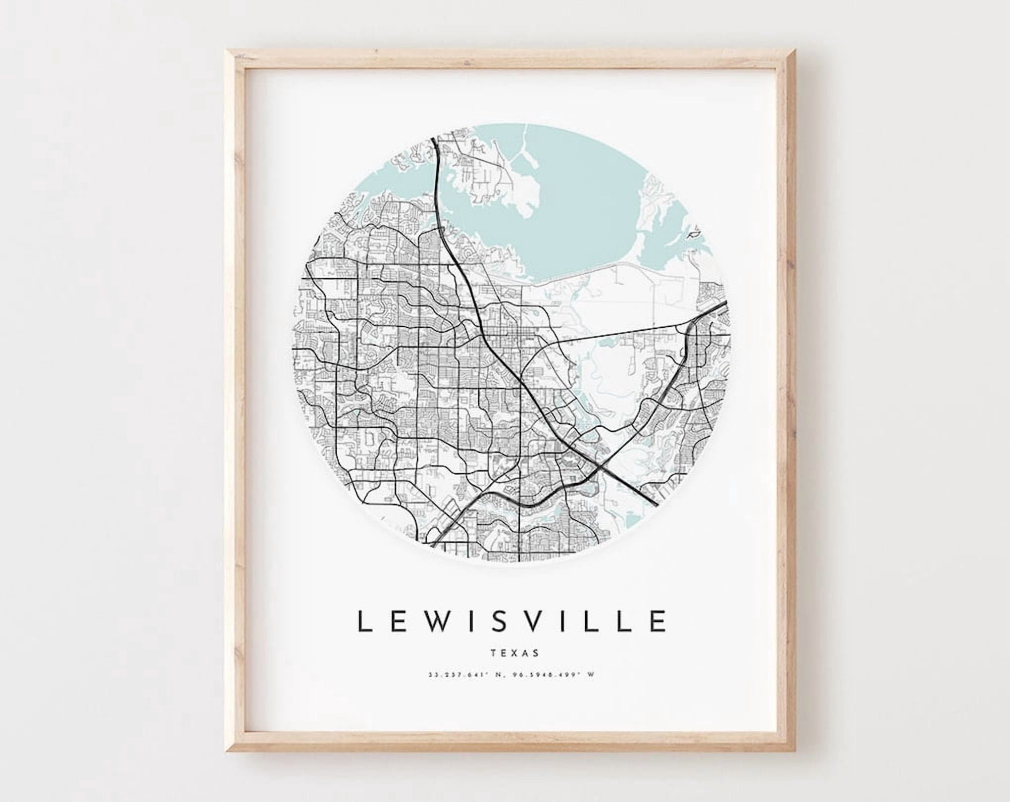 Miluva Lewisville Map Print, Lewisville Map Poster City Wall Art, Tx ...