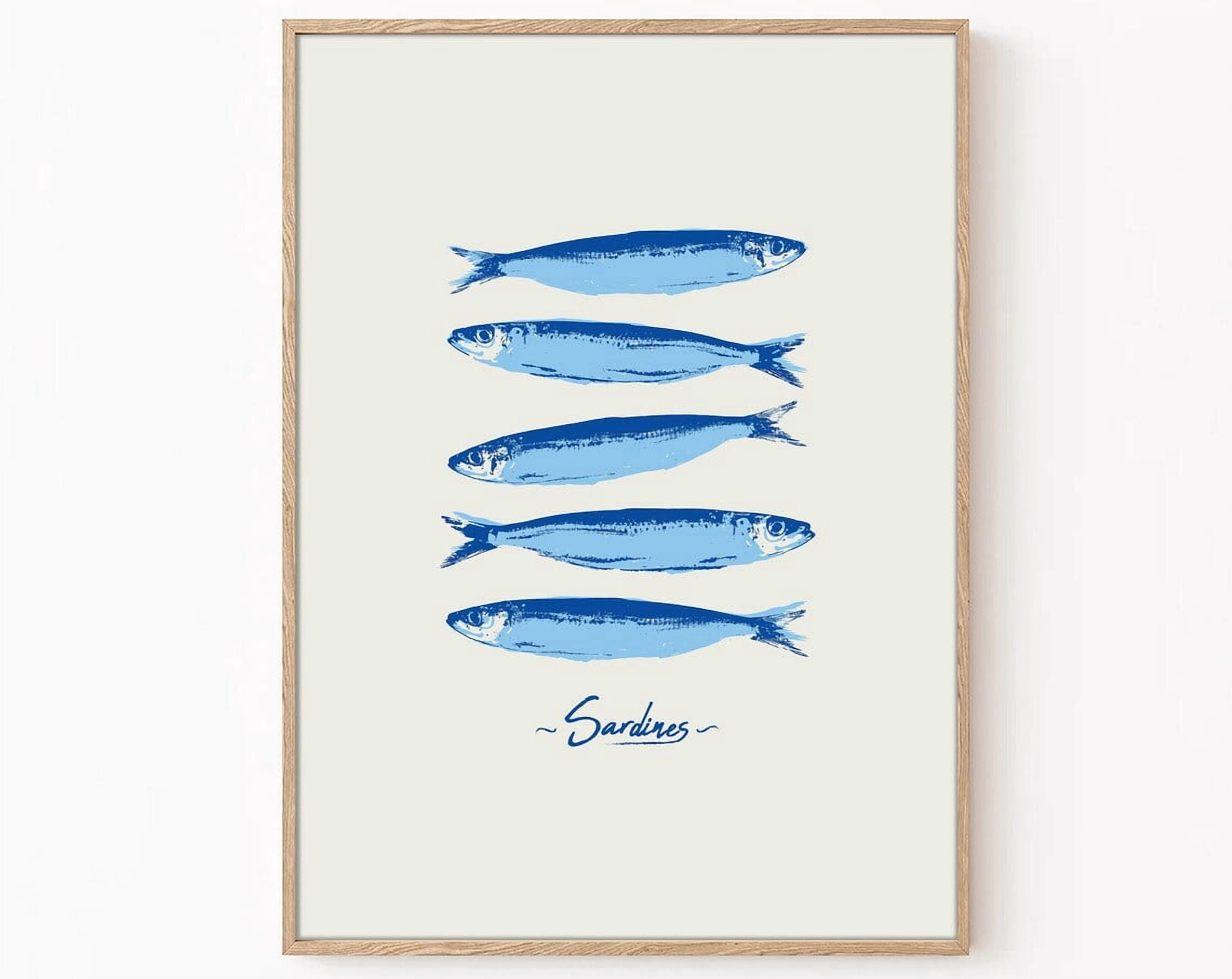 Miluva Light Blue Kitchen Poster, Retro Sardines Print, Sardines Wall ...