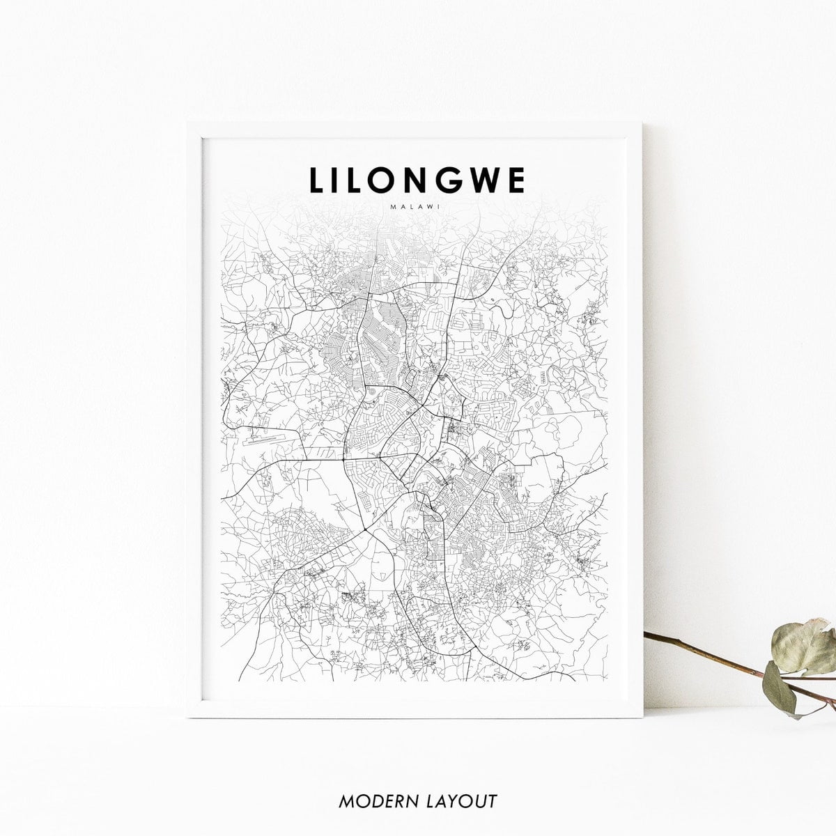 Miluva Lilongwe Malawi Map Print, Map Art Poster, City Street Road Map ...