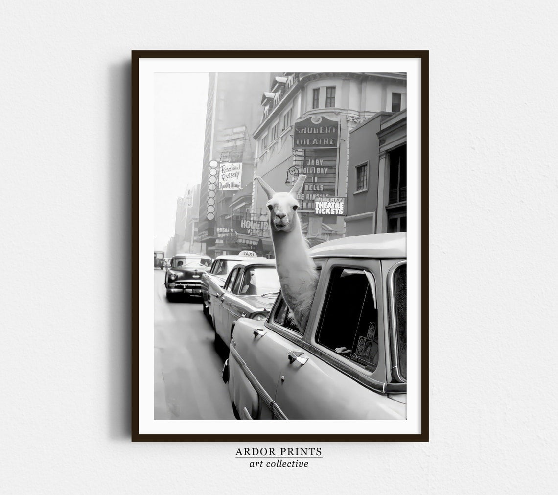 Miluva Llama In Times Square New York Wall Art, Vintage Alpaca Print ...