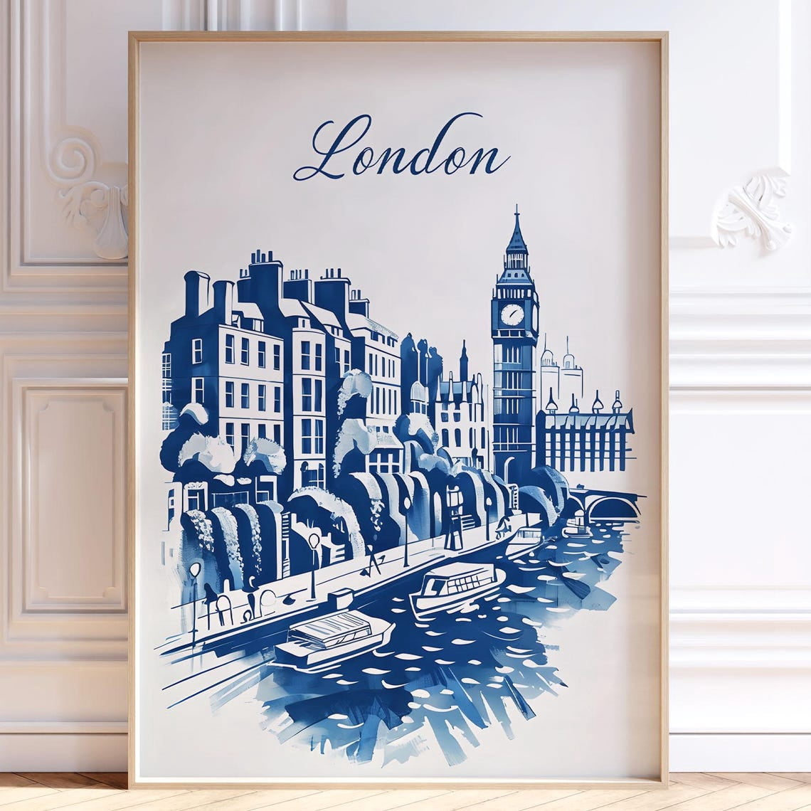 Miluva London England Travel Poster, Retro London Print, Navy Blue ...