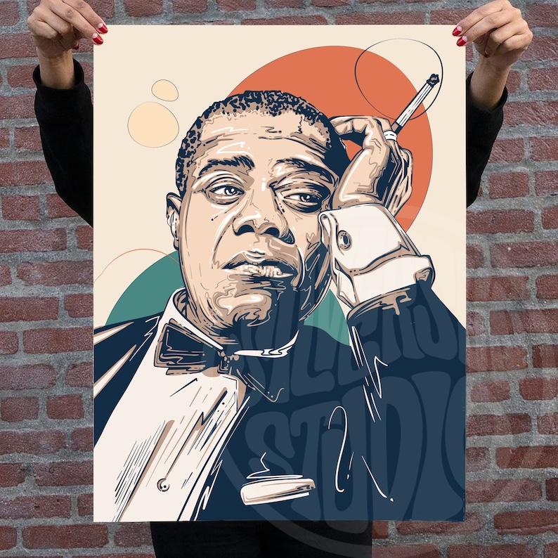 Miluva Louis Armstrong Portrait, Louis Armstrong Art Print, Louis ...