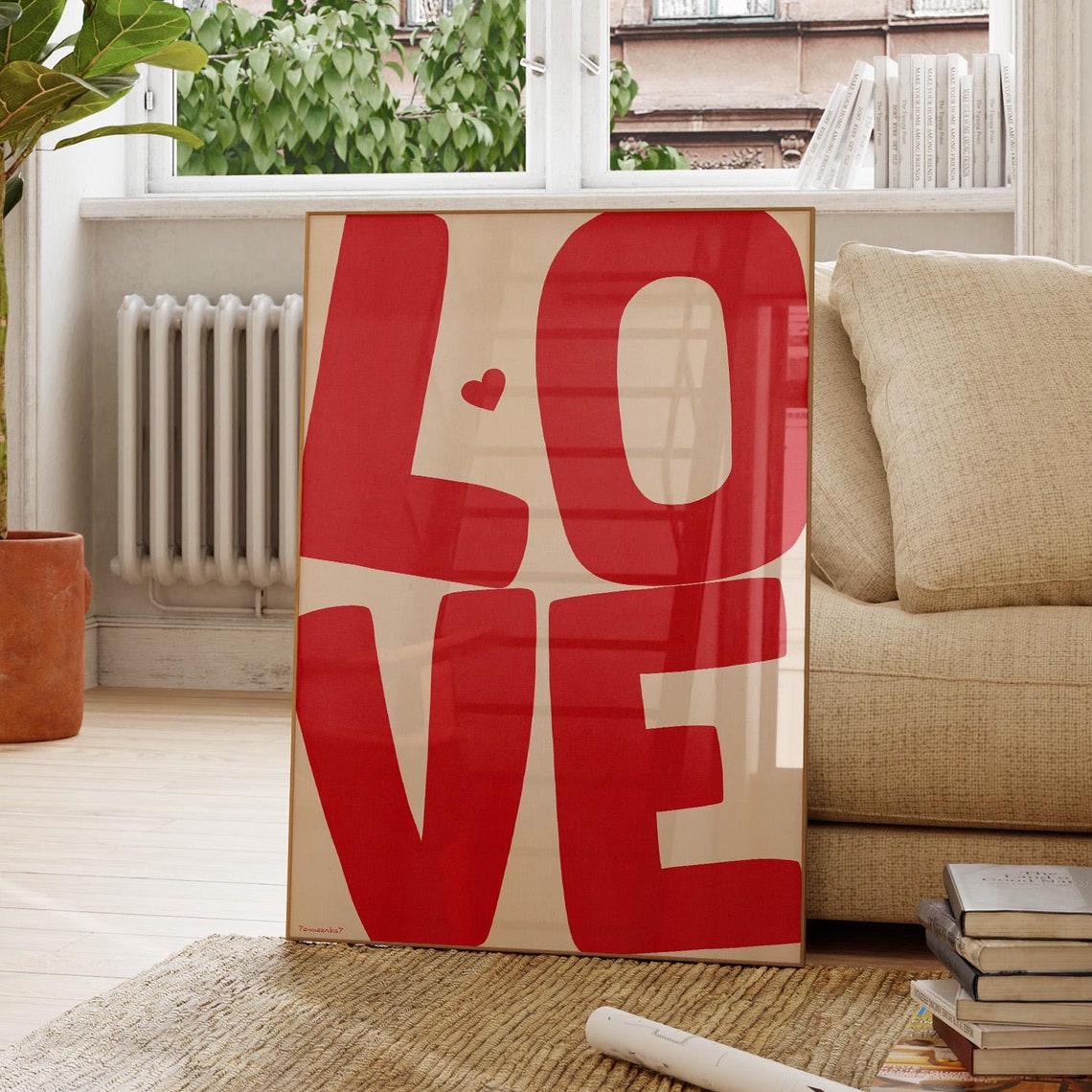 Miluva Love Art Print - Trendy Retro Wall Art Red Love Print, Aesthetic ...