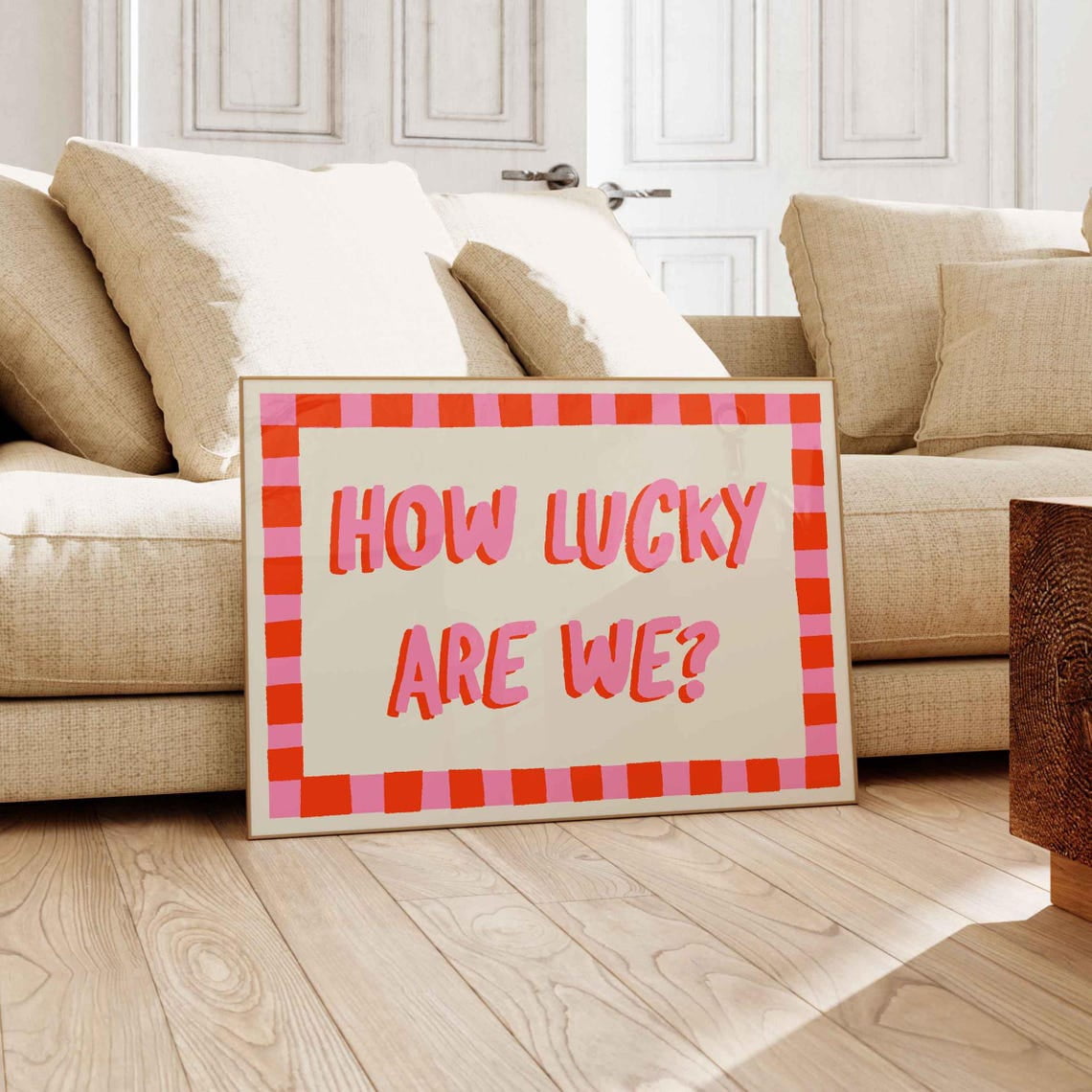 Miluva How Lucky Are We Print, Pink Red Stripe, Trendy Aesthetic Home ...