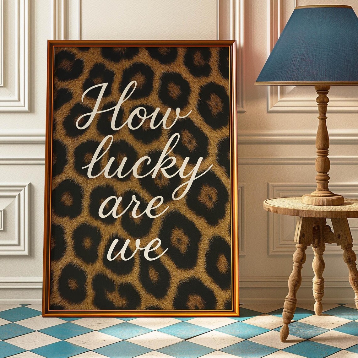 Miluva How Lucky Are We Quote Print Green Stripe Wall Art Preppy ...
